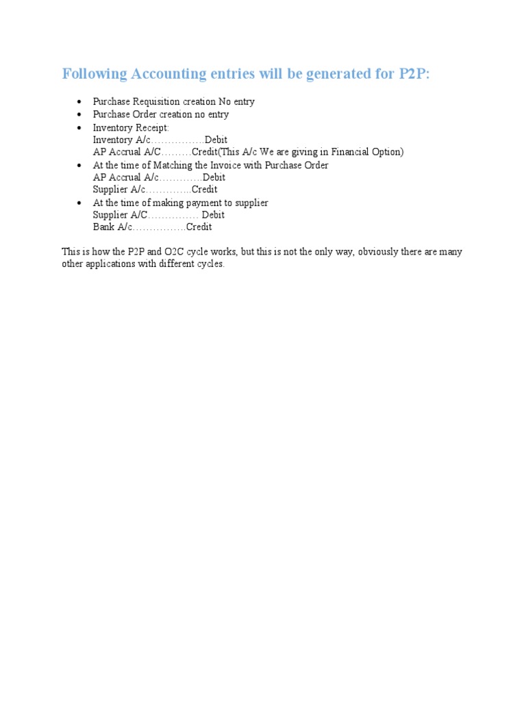 P2P Cycle Accounting Entries Explained | PDF