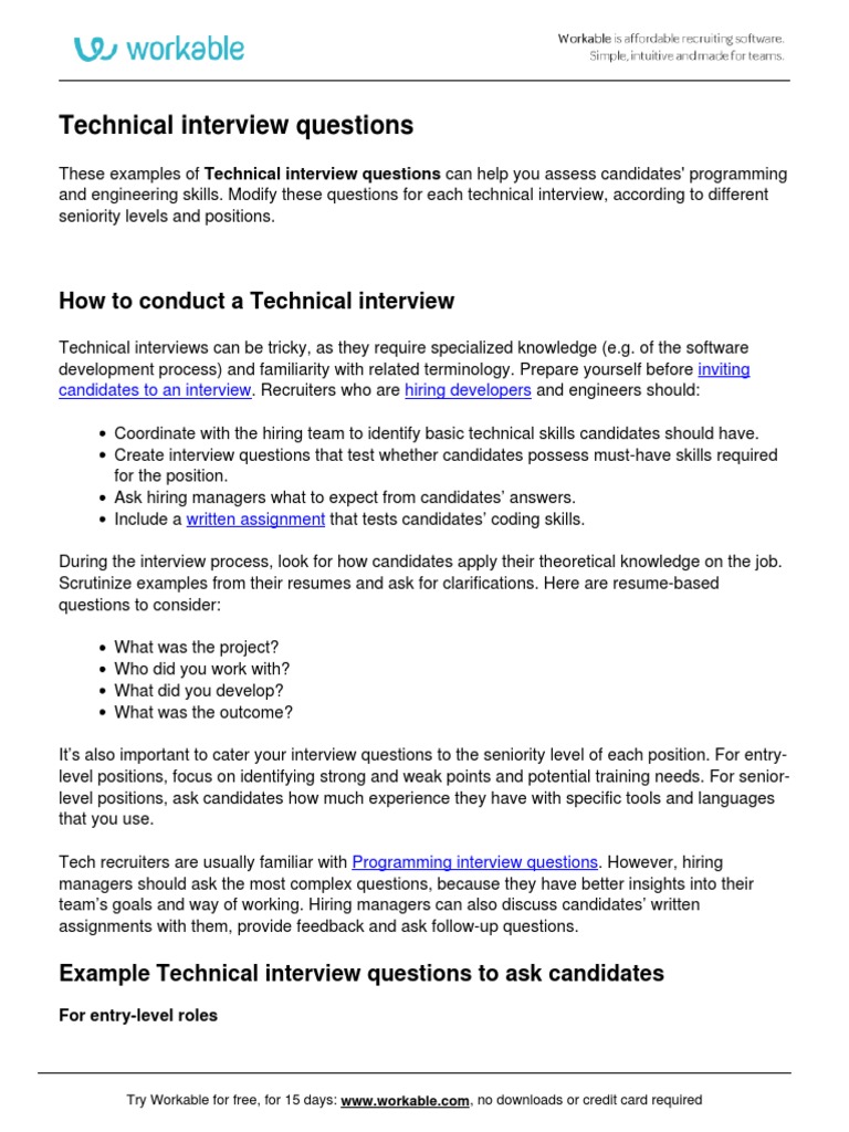 Technical Interview Questions | PDF | Interview | Computer Programming