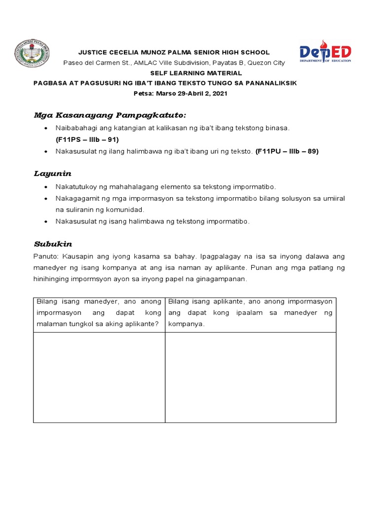 Grade 11 Pagbasa q3 Week2 | PDF