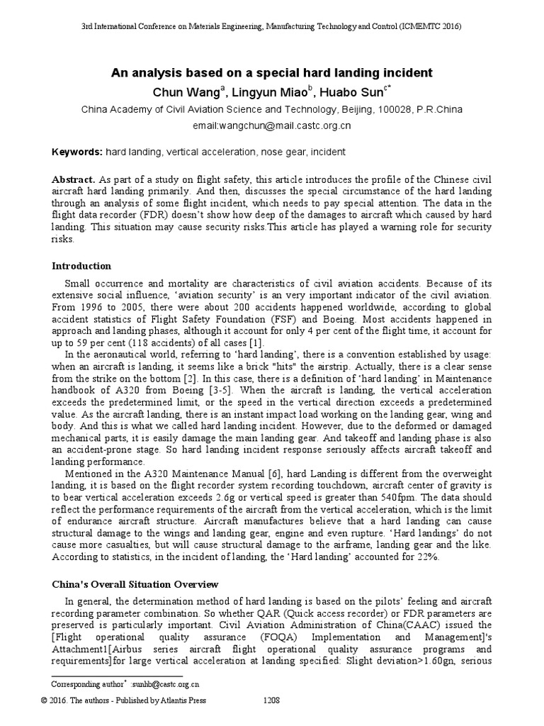 An Analysis Based On A Special Hard Landing Incident: Chun Wang ...