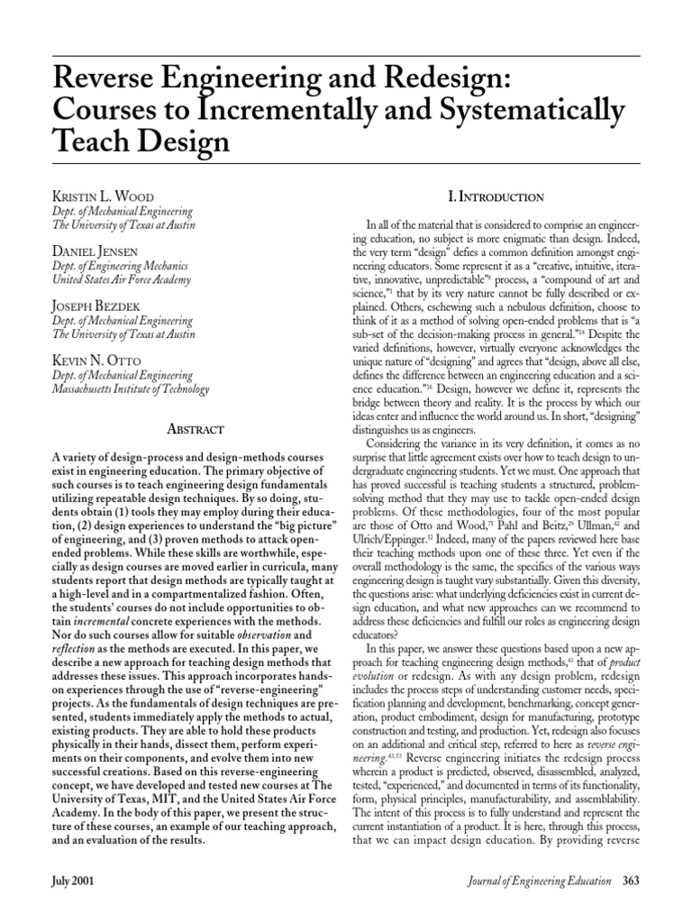 Reverse Engineering and Redesign Courses | PDF | Design | Design Methods