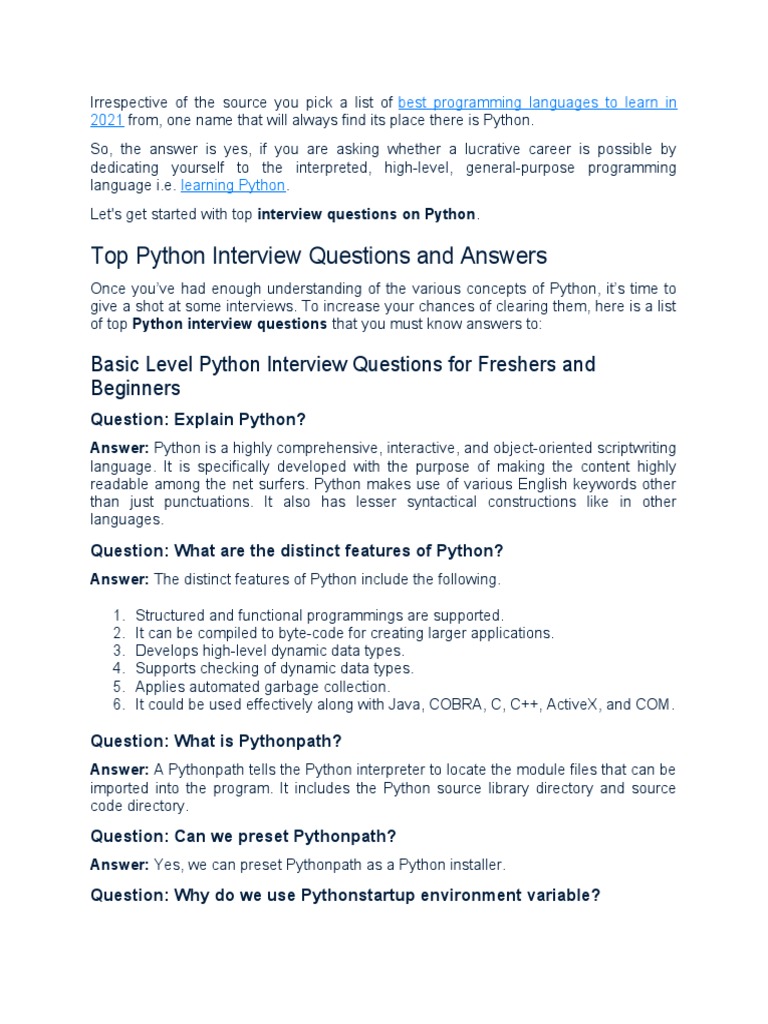 Top Python Interview Questions and Answers | PDF | Inheritance (Object Oriented Programming ...