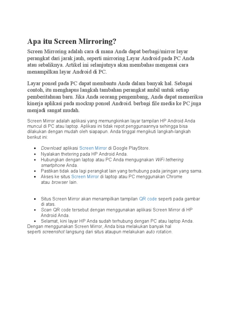 Apa Itu Screen Mirroring | PDF