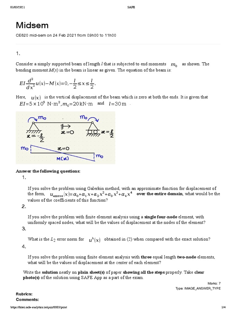 Midsem: CE620 Mid-Sem On 24 Feb 2021 From 09h00 To 11h00 | PDF | Finite Element Method | Bending