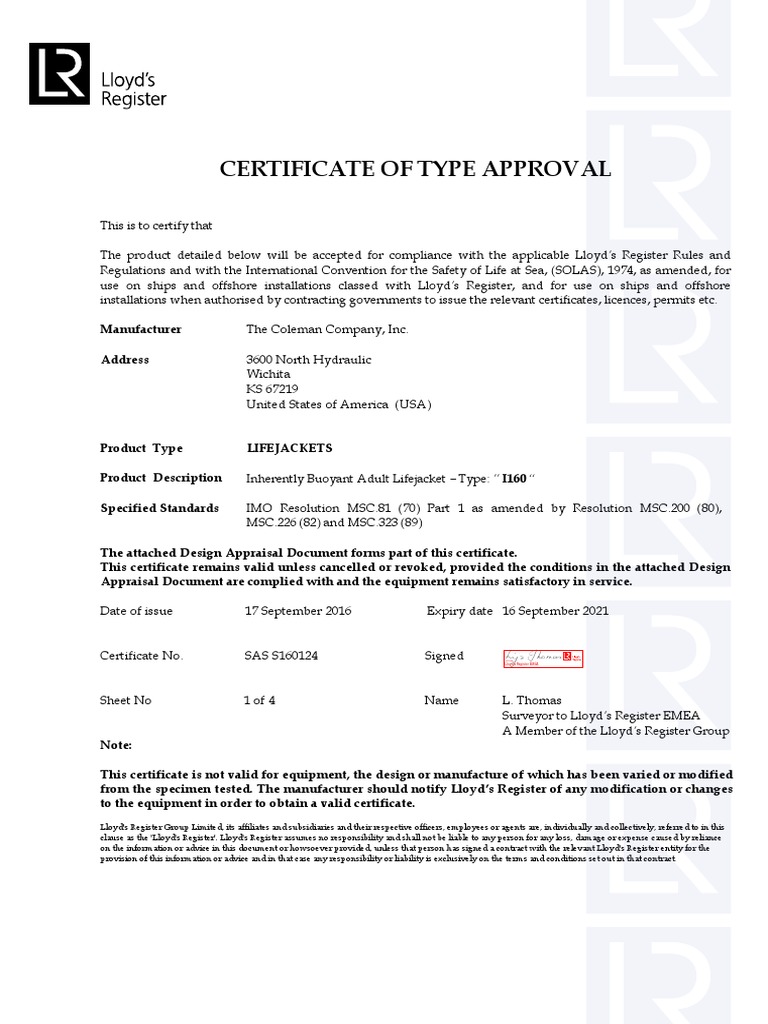 Certificate of Type Approval: Lloyd's Register EMEA | PDF | Business