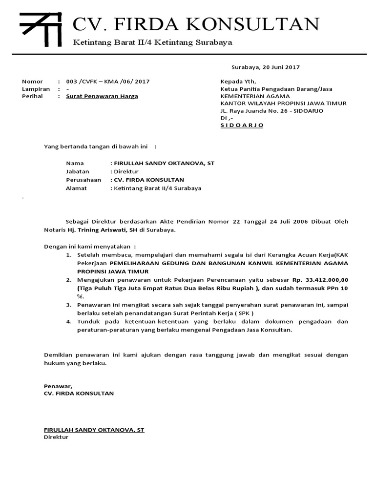 Penawaran Firda | PDF | Hukum