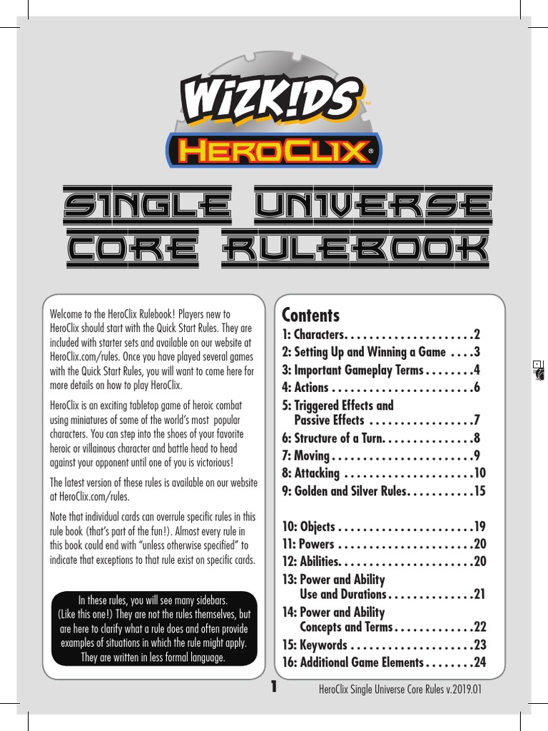 HeroClix Single Universe Core Rules v.2019.01 | PDF | Gaming | Leisure