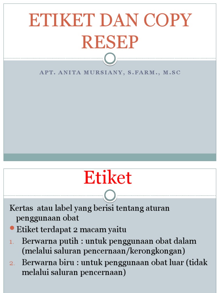 Etiket Dan Copy Resep | PDF