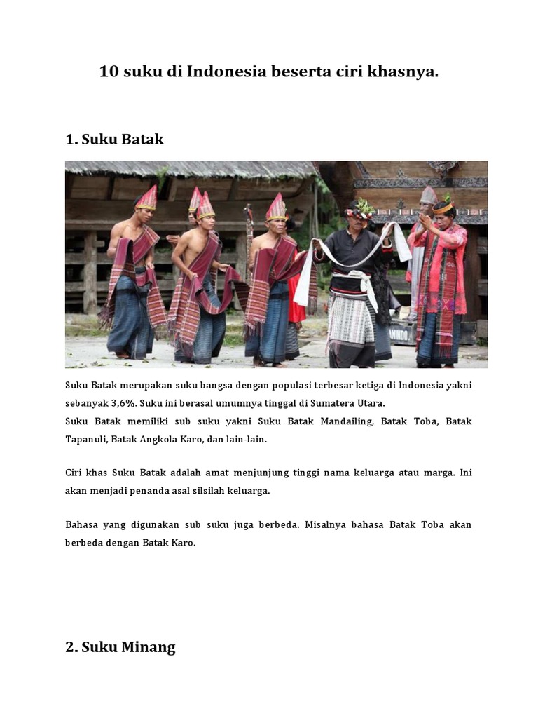 10 Suku Di Indonesia Beserta Ciri Khasnya | PDF