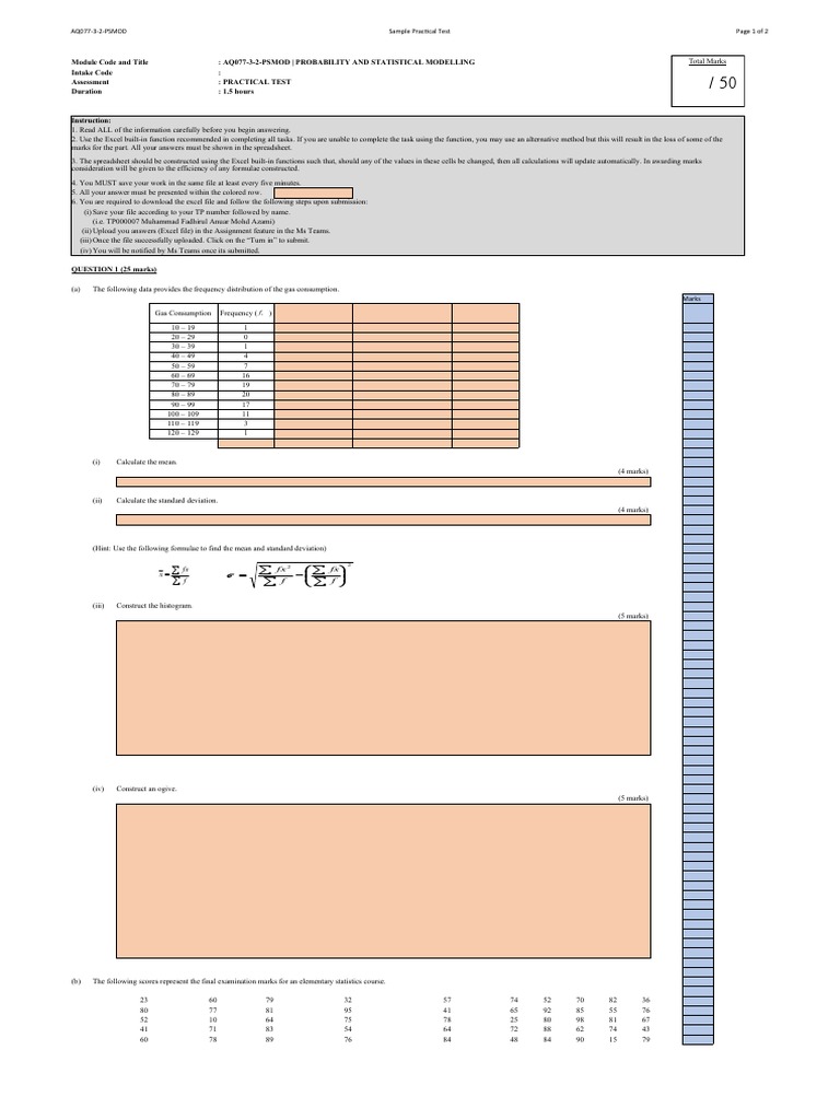 Module Code and Title: Aq077-3-2-Psmod - Probability and Statistical ...