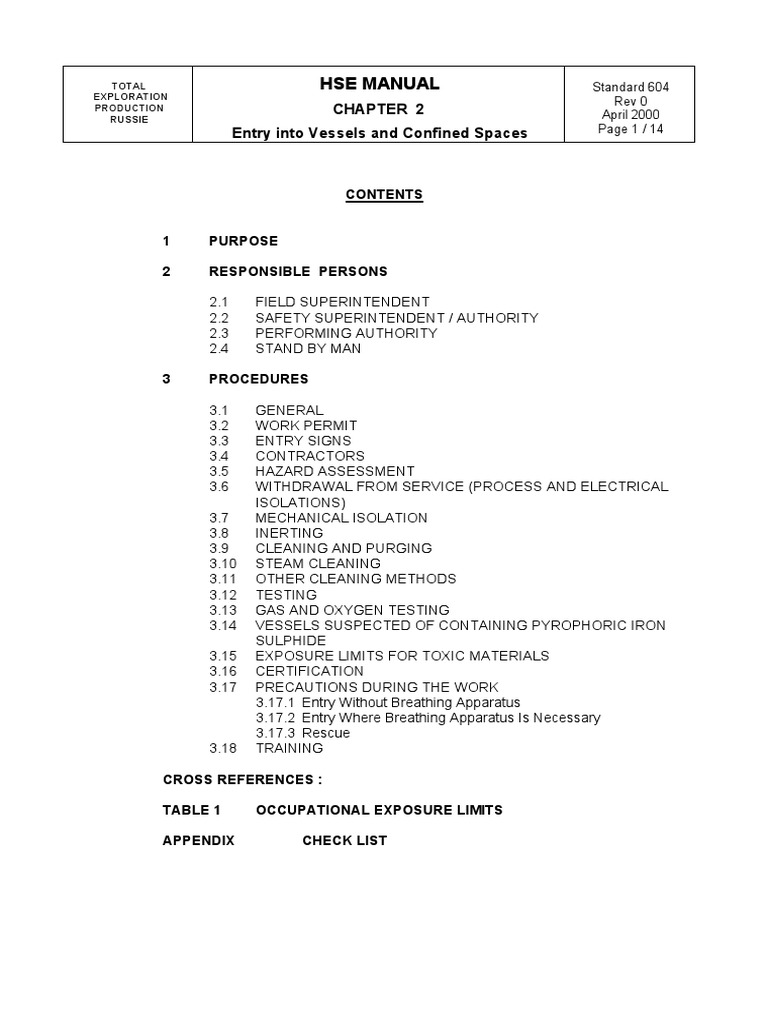 Safety Procedures for Entry into Vessels and Confined Spaces | PDF ...