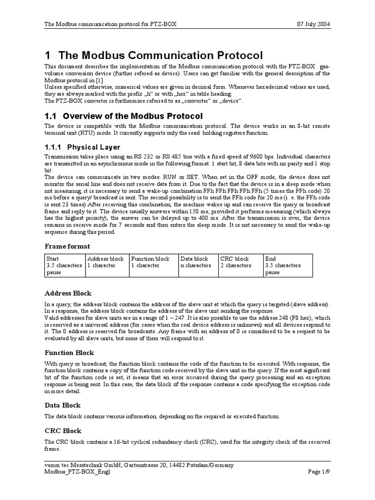 1.1 Overview of The Modbus Protocol | PDF | Encodings | Computer ...