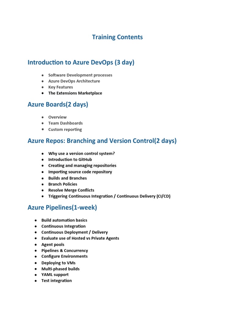 Training Contents: Software Development Processes Azure Devops ...