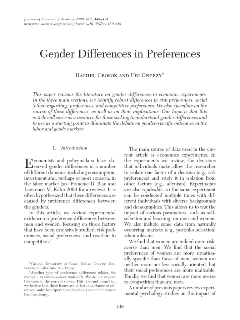 Gender Differences in Preferences | PDF