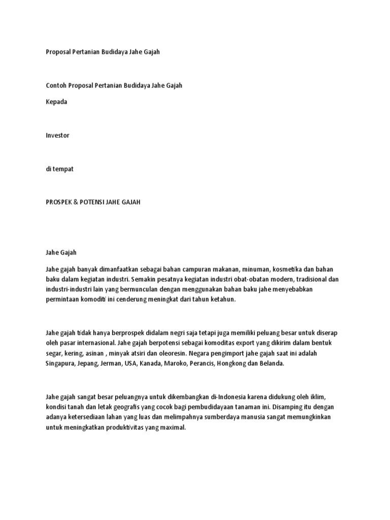 Proposal Pertanian Budidaya Jahe Gajah | PDF