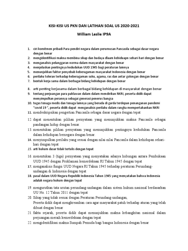 Kisi Kisi Us PKN 2021 | PDF