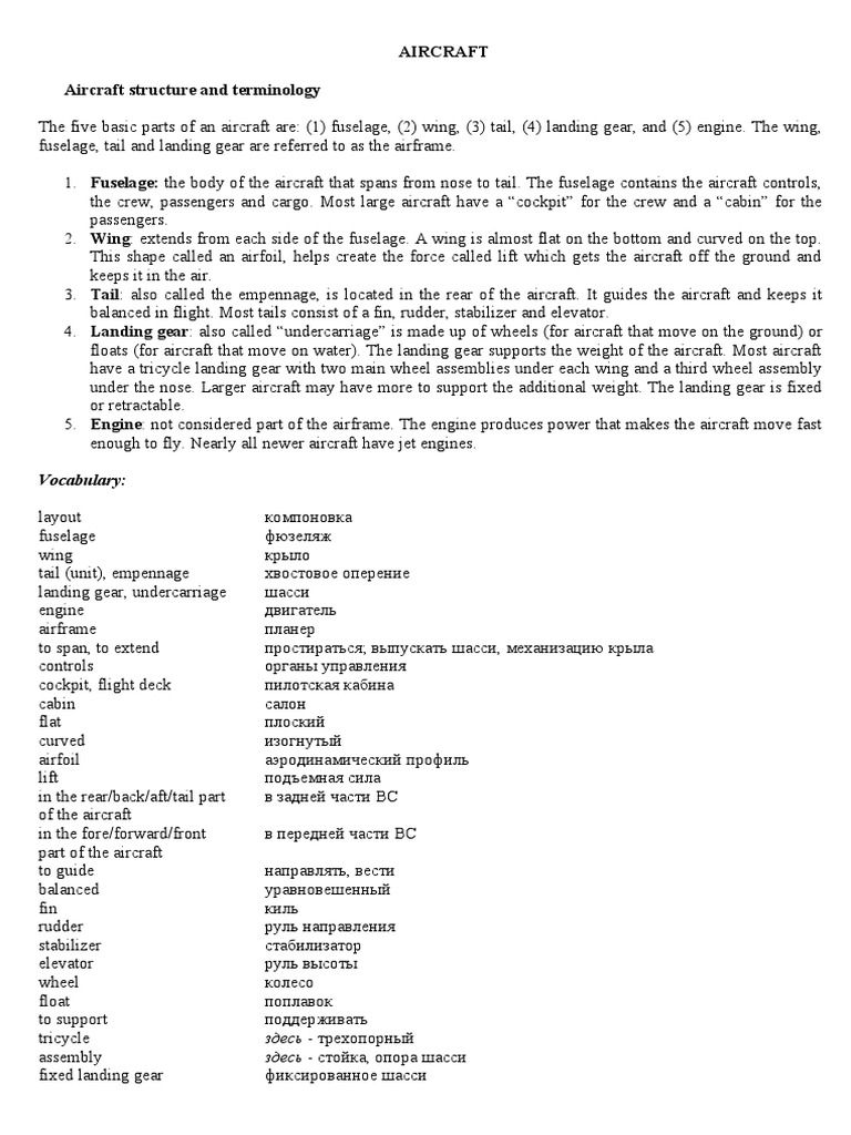 Aircraft Aircraft Structure and Terminology: Vocabulary | PDF | Landing ...