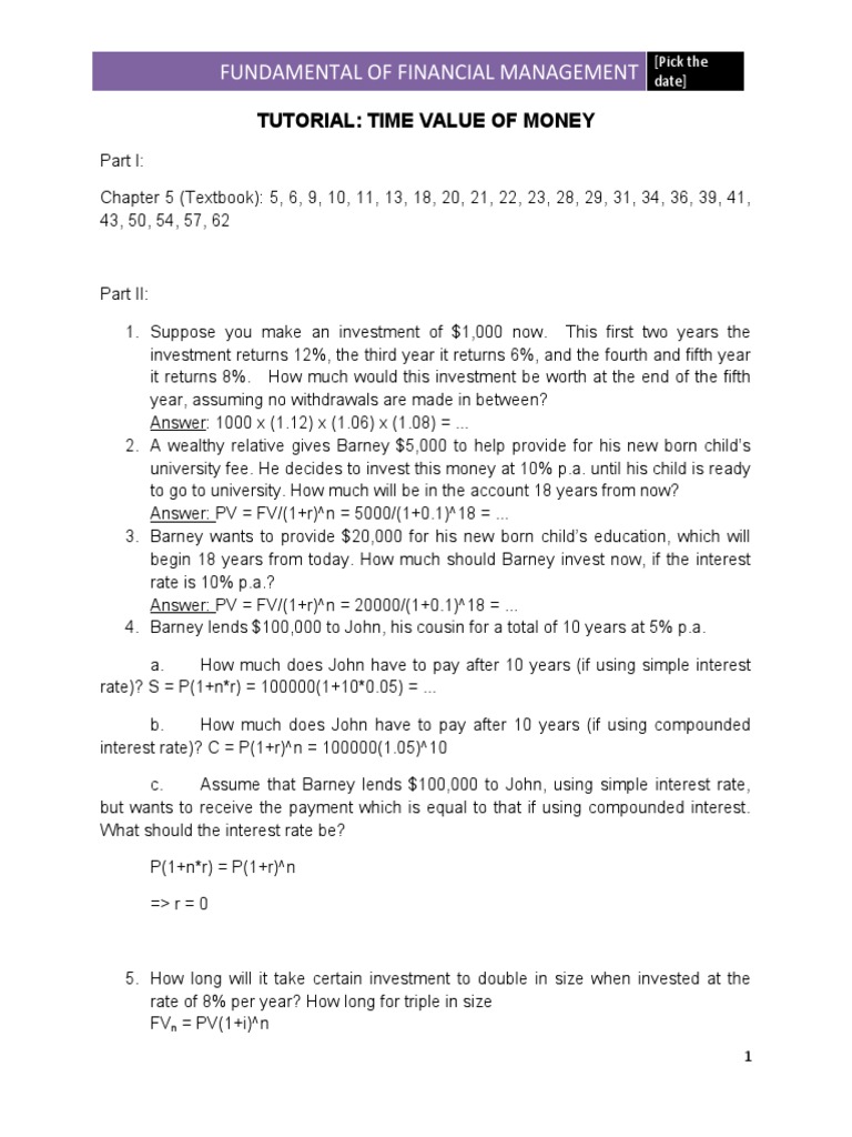 Fundamental of Financial Management: Tutorial: Time Value of Money | Download Free PDF ...