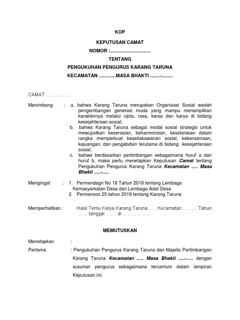 Format SK Karang Taruna Kecamatan | PDF