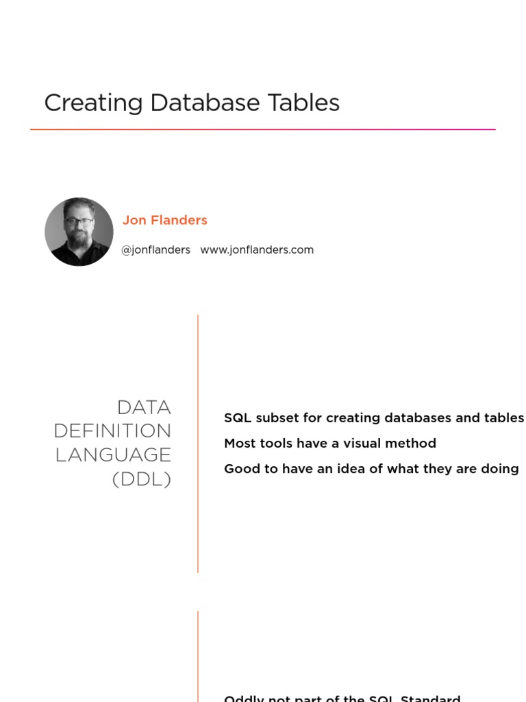 Creating Database Tables: Jon Flanders | PDF | Relational Database | Table (Database)