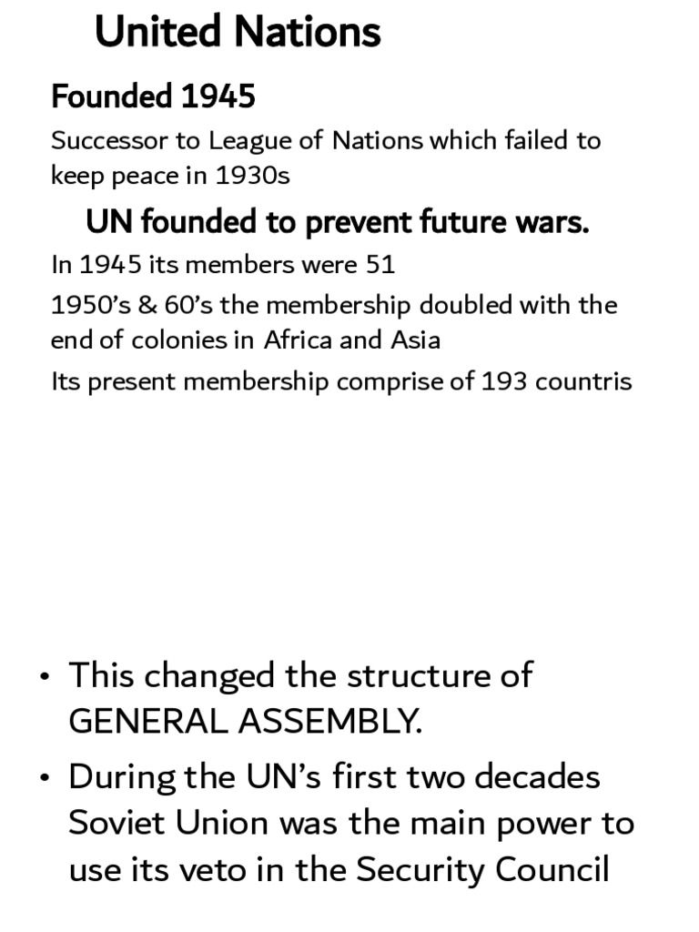 Founded 1945 UN Founded To Prevent Future Wars | PDF | United Nations ...