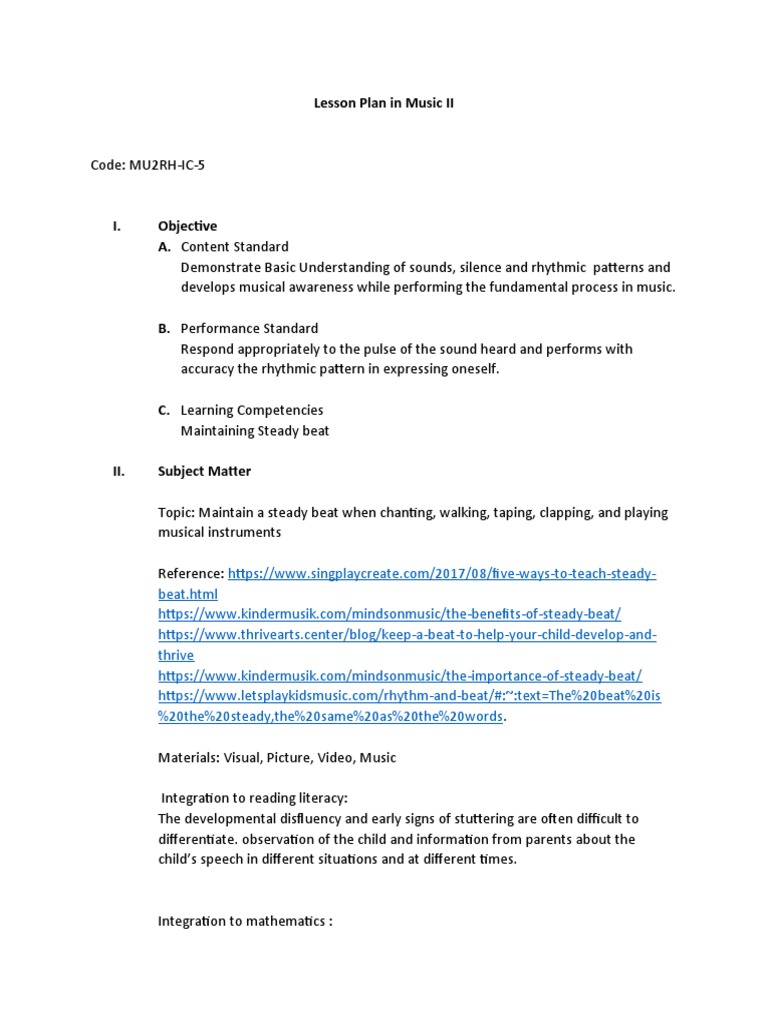 Grade 2 Lesson Plan | PDF | Rhythm | Pitch (Music)