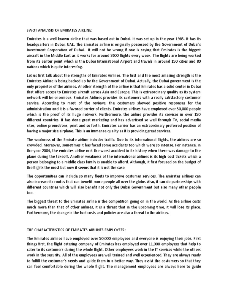 Emirates Airlines SWOT Analysis 2025 | PDF | Human Resources | Airlines