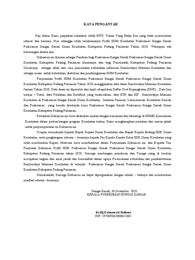Profil SDMK Puskesmas Sungai Sariak Dinkes Padang Pariaman Tahun 2020 ...