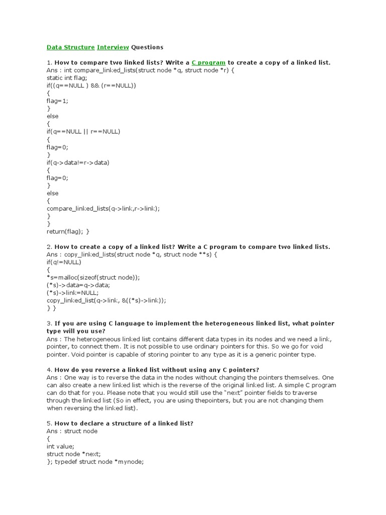 Data Structure Interview C Program: Questions To Create A Copy of A ...
