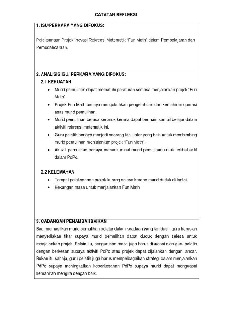 Cadangan Refleksi Projek Internship | PDF