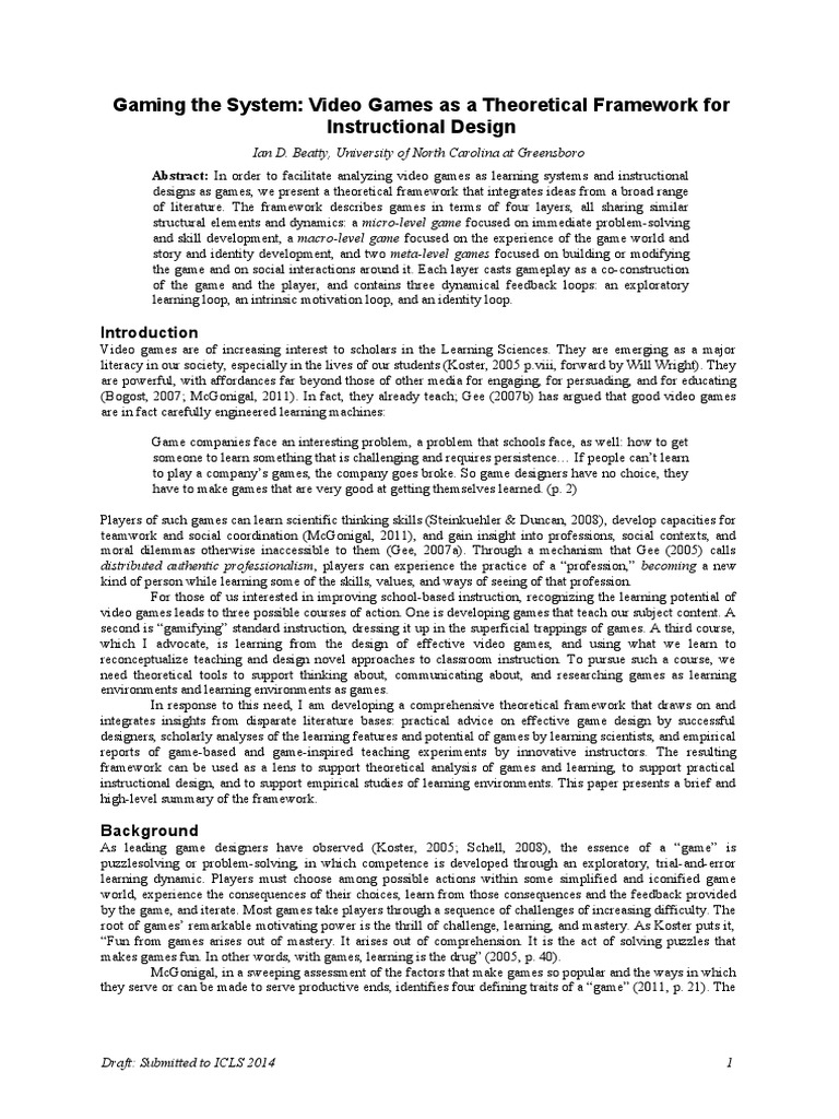 Video Games as Instructional Design Framework | PDF | Instructional ...