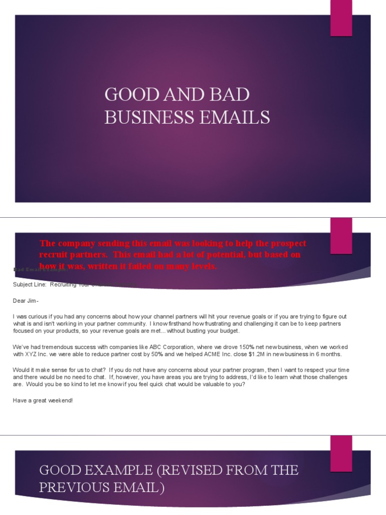 Good vs Bad Business Email Examples | PDF
