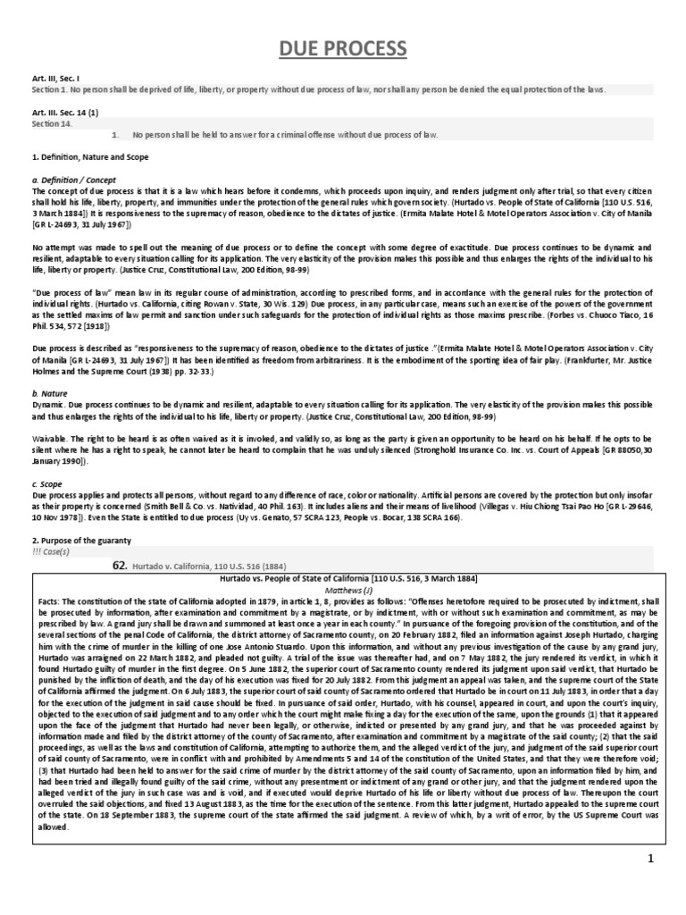 Due Process: A. Definition / Concept | PDF | Fourteenth Amendment To ...