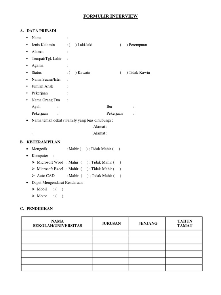 Formulir Interview | PDF