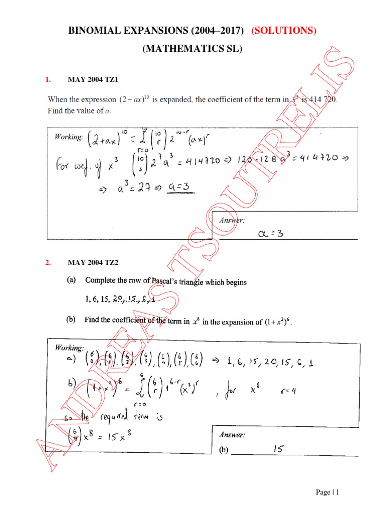 5D. BINOMIAL EXPANSIONS (2004-2017) (SL) SOLUTIONSw | PDF | Teaching ...