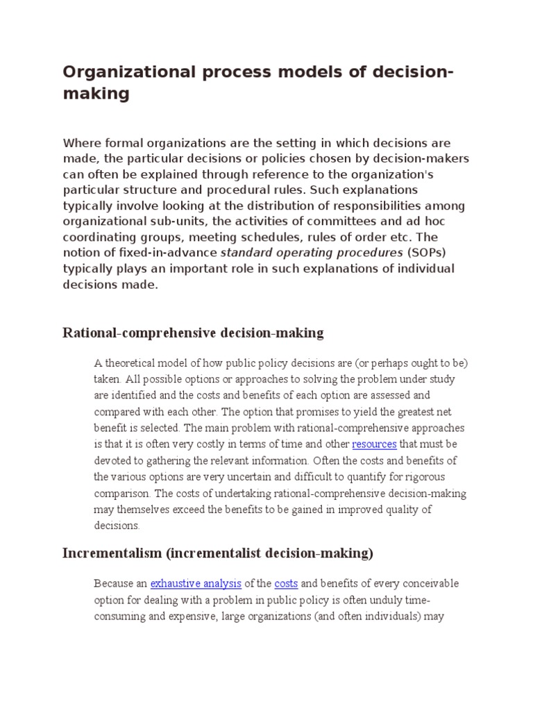 Organizational Process Models of Decision Making | PDF | Cost–Benefit ...