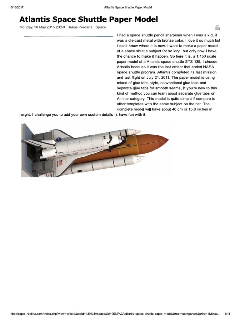 Atlantis Space Shuttle Paper Model | PDF