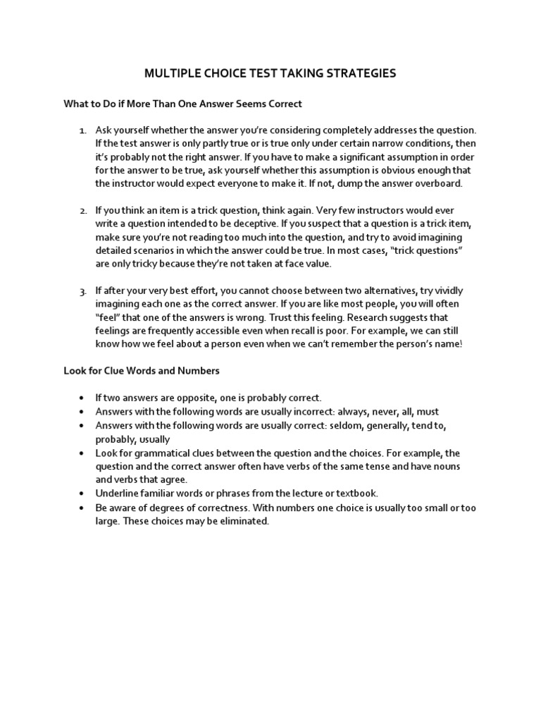 Multiple Choice Test Taking Strategies | PDF | Question | Multiple Choice