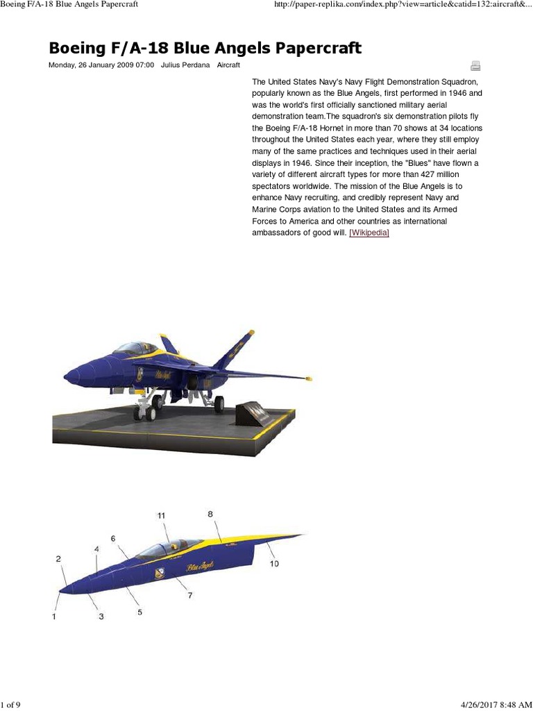 Boeing F - A-18 Blue Angels Papercraft | Download Free PDF | Mc Donnell ...