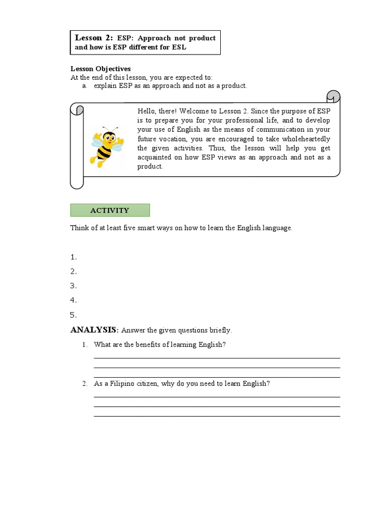Lesson-2 ESP As An Approach Not Product | PDF | Learning | Language ...