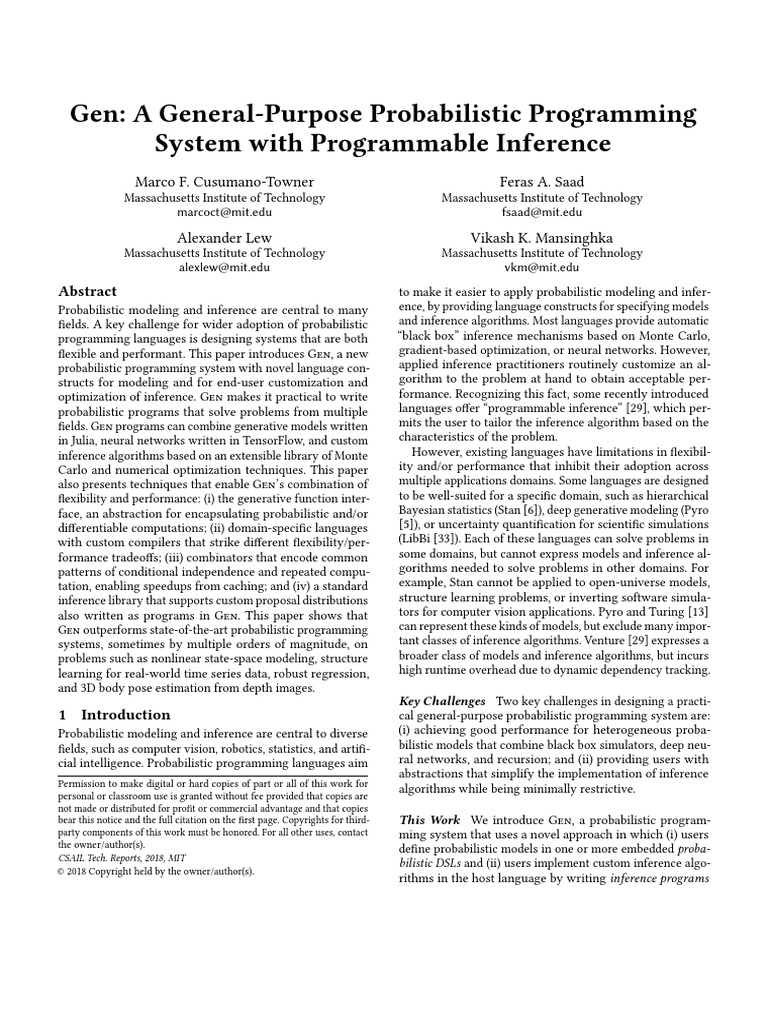 Gen: A General-Purpose Probabilistic Programming System With Programmable Inference | PDF ...