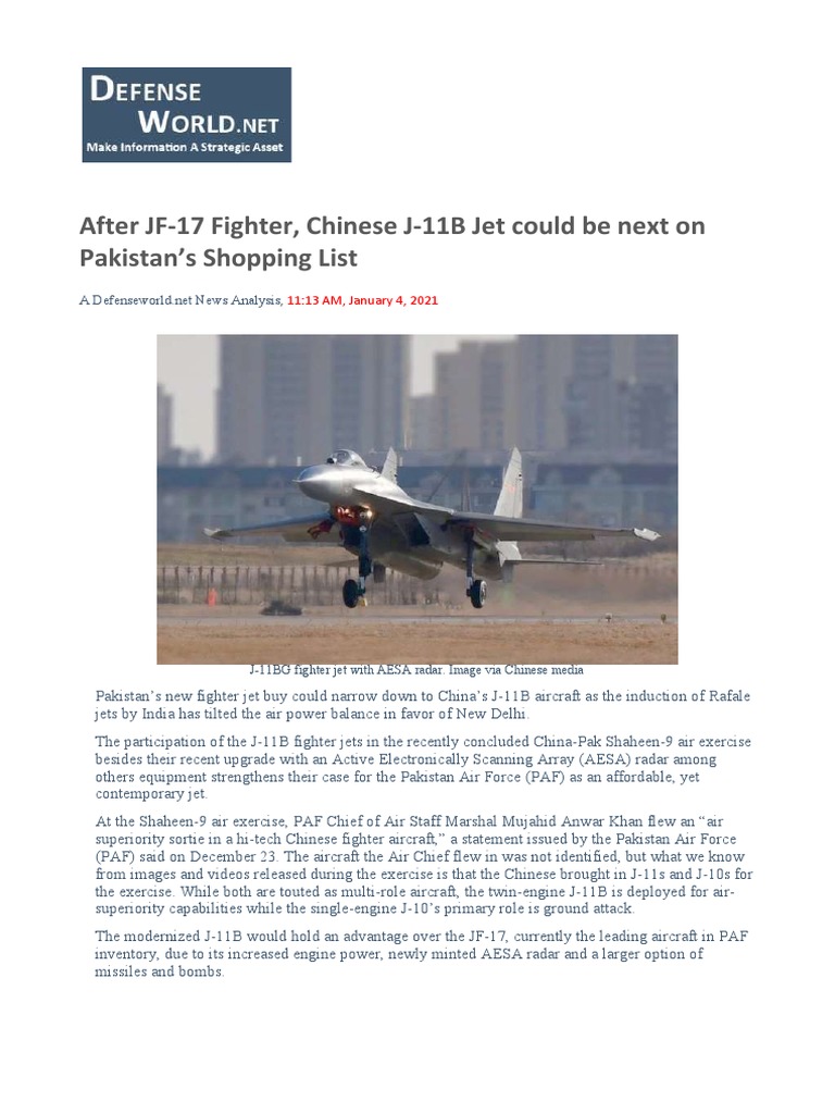 Pakistan Eyes Chinese J-11B Jets | PDF | Fighter Aircraft | Aviation