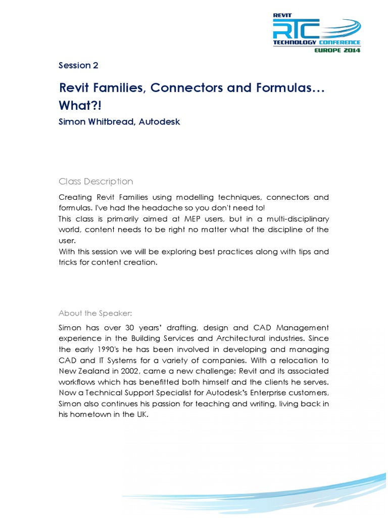 Revit Families, Connectors and Formulas What?!: Session 2 | PDF ...