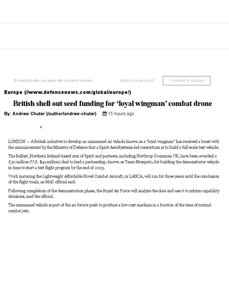 British Shell Out Seed Funding For Loyal Wingman' Combat Drone | PDF ...