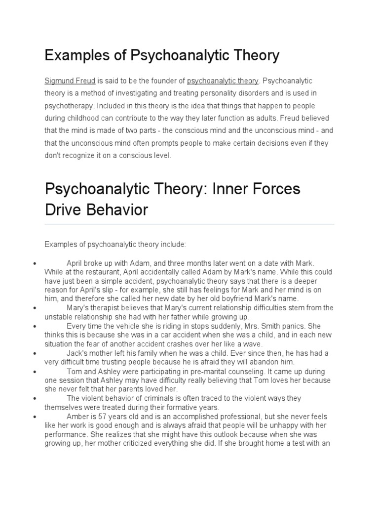 Examples of Psychoanalytic Theory | PDF | Id | Psychoanalytic Theory