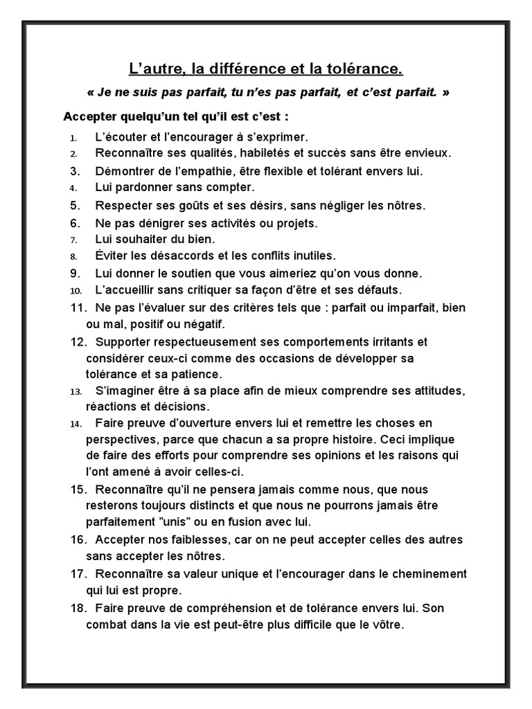 La Tolérance | PDF | Tolérance