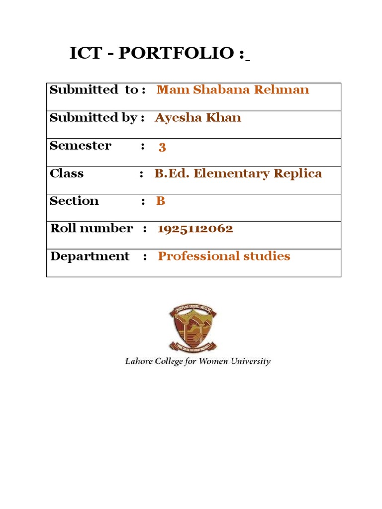Ayesha Khan - 1925112062 - Ict Portfolio | PDF | Educational Technology ...