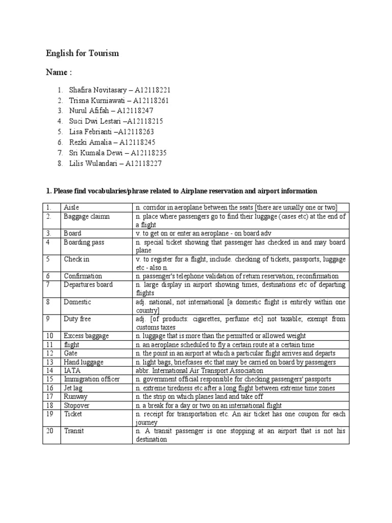 English For Tourism Material | PDF | Baggage | Airlines
