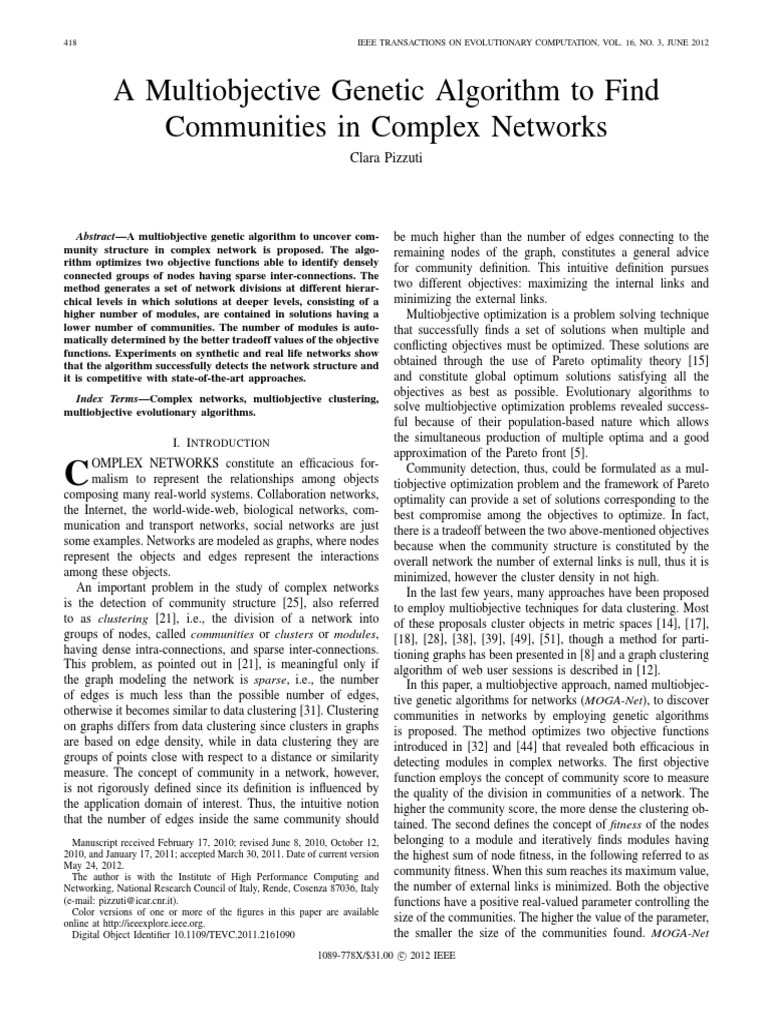 A Multiobjective Genetic Algorithm To Find Communities in Complex ...