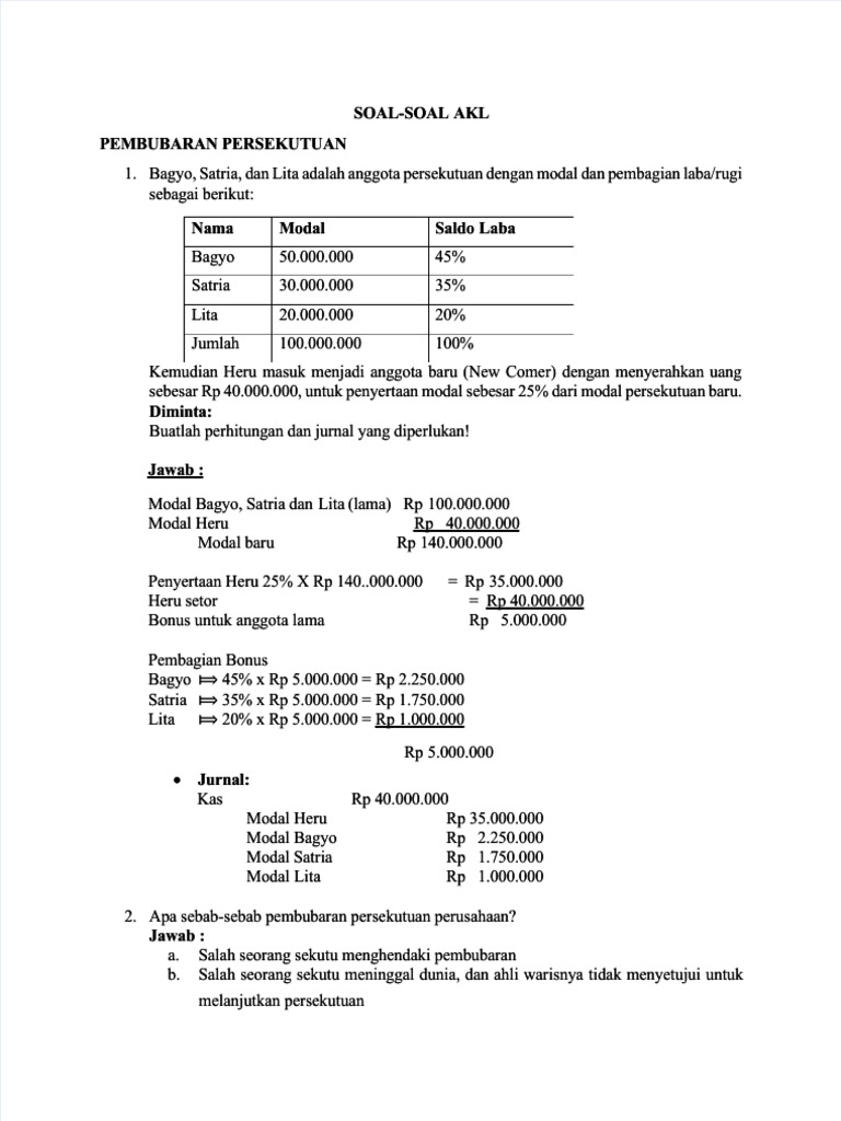 Soal-Soal Akl Soal-Soal Akl Pembubaran Persekutuan Pembubaran Persekutuan | PDF
